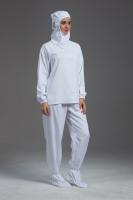 China ESD Antistatic Reusable Autoclave Cleanroom Hooded Coverall Suit White Class 100 108gsm for sale