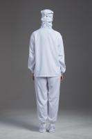 China ESD Antistatic Reusable Autoclave Cleanroom Hooded Coverall Suit White Class 100 108gsm for sale