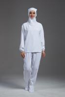 China ESD Antistatic Reusable Autoclave Cleanroom Hooded Coverall Suit White Class 100 108gsm for sale
