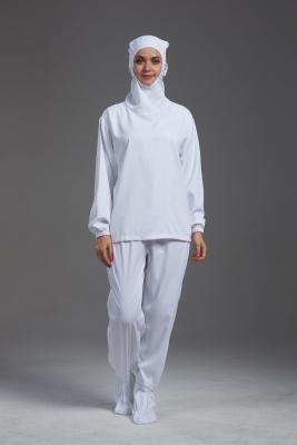 China ESD Antistatic Reusable Autoclave Cleanroom Hooded Coverall Suit White Class 100 108gsm for sale