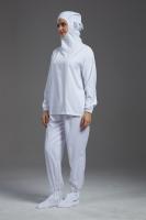 China ESD Antistatic Reusable Autoclave Cleanroom Hooded Coverall Suit White Class 100 108gsm for sale