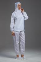 China Anti Static Cleanroom ESD Sterilized White Jacket and Pant Non-Zipper Class 1000 108 GSM for sale