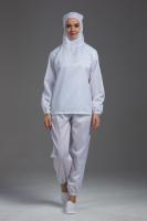 China Anti Static Cleanroom ESD Sterilized White Jacket and Pant Non-Zipper Class 1000 108 GSM for sale