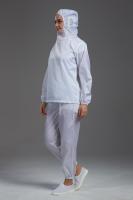 China Anti Static Cleanroom ESD Sterilized White Jacket and Pant Non-Zipper Class 1000 108 GSM for sale