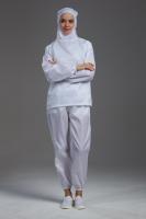 China Anti Static Cleanroom ESD Sterilized White Jacket and Pant Non-Zipper Class 1000 108 GSM for sale