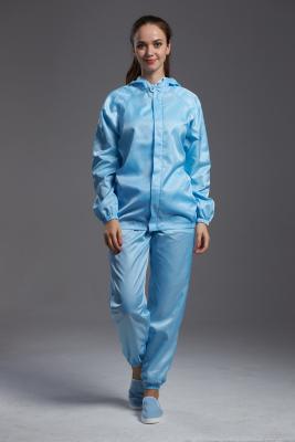 China Blue Antistatic ESD Cleanroom Jacket & Pants Set with Hood for Class 1000+ | 0.36kg Weight | 92-95% Particle Barrier for sale