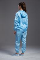 China Blue Antistatic ESD Cleanroom Jacket & Pants Set with Hood for Class 1000+ | 0.36kg Weight | 92-95% Particle Barrier for sale