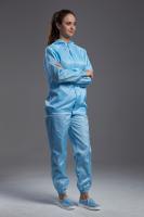 China Blue Antistatic ESD Cleanroom Jacket & Pants Set with Hood for Class 1000+ | 0.36kg Weight | 92-95% Particle Barrier for sale