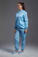 China Blue Antistatic ESD Cleanroom Jacket & Pants Set with Hood for Class 1000+ | 0.36kg Weight | 92-95% Particle Barrier for sale