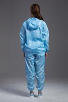 China Blue Antistatic ESD Cleanroom Jacket & Pants Set with Hood for Class 1000+ | 0.36kg Weight | 92-95% Particle Barrier for sale