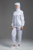 China Anti-Static ESD Blue Hooded Jacket for Class 100 Cleanroom - 0.36kg Set Weight, 108g/m² Fabric GSM for sale