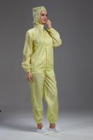 China ESD Antistatic Autoclave Sterilized Cleanroom Jacket with Hood Yellow 108gsm for Class 1000 for sale
