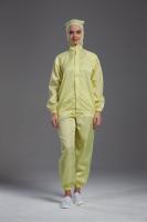 China ESD Antistatic Autoclave Sterilized Cleanroom Jacket with Hood Yellow 108gsm for Class 1000 for sale