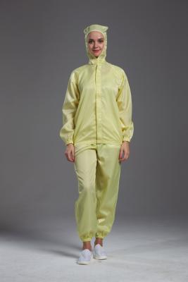 China ESD Antistatic Autoclave Sterilized Cleanroom Jacket with Hood Yellow 108gsm for Class 1000 for sale