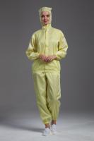 China ESD Antistatic Autoclave Sterilized Cleanroom Jacket with Hood Yellow 108gsm for Class 1000 for sale