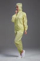 China ESD Antistatic Autoclave Sterilized Cleanroom Jacket with Hood Yellow 108gsm for Class 1000 for sale