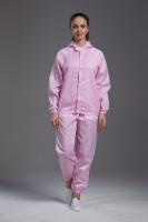 China ESD Anti Static Class 1000 Cleanroom Jacket Workwear Autoclaved Sterilization Pink Conductive Fiber for sale