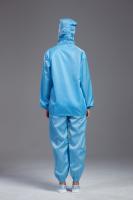 China Anti Static ESD Hooded Jacket and Pants Blue Autoclaved Sterilization Class 1000 Cleanroom for sale