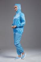China Anti Static ESD Hooded Jacket and Pants Blue Autoclaved Sterilization Class 1000 Cleanroom for sale