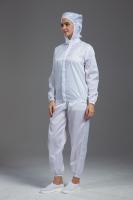 China Anti Static ESD Cleanroom Hooded Jacket and Pants White Autoclaved Sterilization 108 GSM for sale