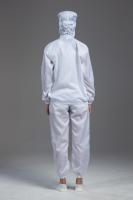 China Anti Static ESD Cleanroom Hooded Jacket and Pants White Autoclaved Sterilization 108 GSM for sale