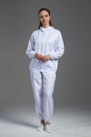 China Anti Static Cleanroom ESD Jacket and Pants Workwear White with Hood Class 100 108gsm for sale