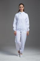 China Anti Static Cleanroom ESD Jacket and Pants Workwear White with Hood Class 100 108gsm for sale