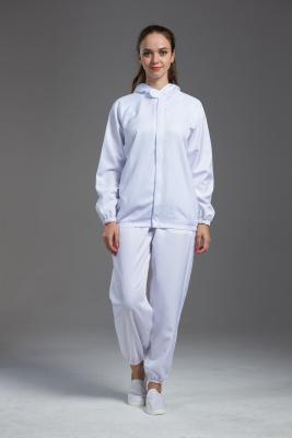 China Anti Static Cleanroom ESD Jacket and Pants Workwear White with Hood Class 100 108gsm for sale