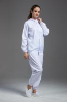 China Anti Static Cleanroom ESD Jacket and Pants Workwear White with Hood Class 100 108gsm for sale
