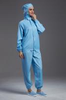 China Hooded Clean Room Garments Two Pieces 108 GSM Low Dust Penetration Rate Anti Static ESD for sale