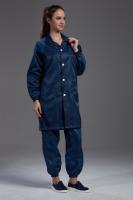China Dark Blue Clean Room Smock - ESD Antistatic Uniform with 0.36kg Weight & 10E6-10E9 Surface Resistance for sale
