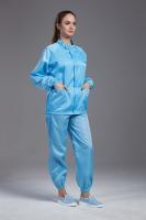 China Reusable Anti Static ESD Cleanroom Coveralls 98% Polyester 2% Conductive Fabric Blue for sale