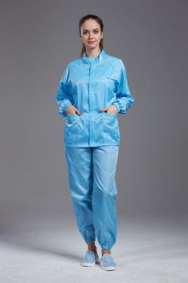 China Reusable Anti Static ESD Cleanroom Coveralls 98% Polyester 2% Conductive Fabric Blue for sale