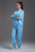 China Lapel Collar Unisex Clean Room Uniform Blue ESD Suit 108gsm for Printing Industry for sale