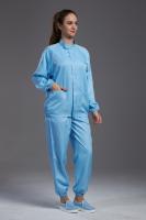 China Lapel Collar Unisex Clean Room Uniform Blue ESD Suit 108gsm for Printing Industry for sale
