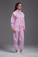China Reusable Cleanroom Hooded Coverall 108 GSM Polyester Antistatic ESD Garment Pink for sale