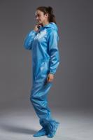 China Reusable Hooded Coverall with Socks Blue 108gsm ESD Cleanroom Garment for Food Processing for sale