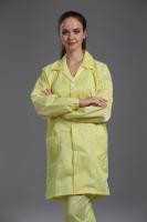 China Anti Static ESD Cleanroom Gown Straight Open Button Lapel 98% Polyester 2% Conductive Fiber for sale