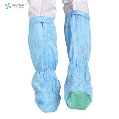 China Blue Stripe Antistatic ESD Cleanroom Booties Anti Slip PVC Safety Soft Sole Long Boots Size 35-50 for sale