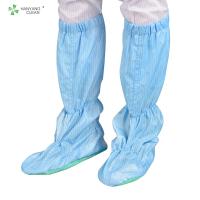 China Blue Stripe Antistatic ESD Cleanroom Booties Anti Slip PVC Safety Soft Sole Long Boots Size 35-50 for sale