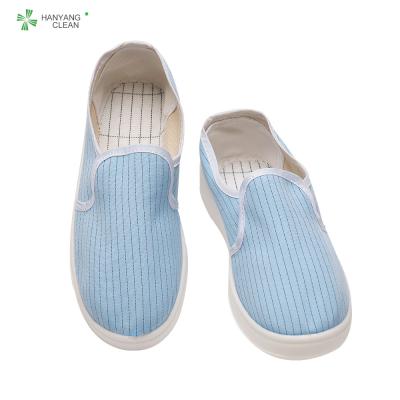 China ESD Anti Static Safety Shoes PVC Sole Canvas White Blue Stripe Cleanroom Size 35-50 for sale