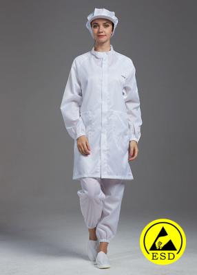 China Stand Collar Disposable Lab Coats with 108g/m GSM and 10E6-10E9 Surface Resistance for ESD Cleanroom Protection for sale