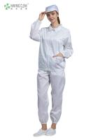 China Anti Static ESD Cleanroom White Jacket and Pants Set 108 GSM Surface Resistance 10E6-10E9 for sale