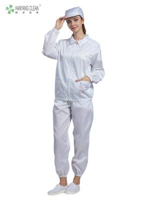 China Anti Static ESD Cleanroom White Jacket and Pants Set 108 GSM Surface Resistance 10E6-10E9 for sale