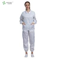 China ESD Antistatic Cleanroom Jacket and Pants White Autoclave Sterilization Dust Free 108 GSM for sale