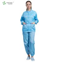 China ESD Anti Static Cleanroom Jacket and Pants Blue 108gsm Polyester Conductive Fabric for sale