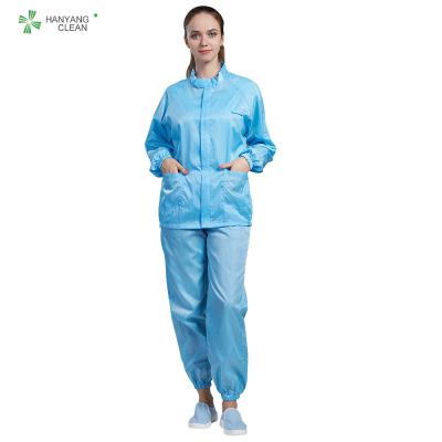 China Anti Static ESD Garment Reusable Gown 108gsm Polyester Conductive Grid Workwear with Hat for sale