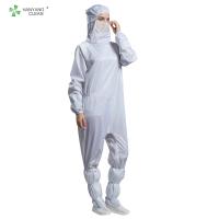 China ESD Cleanroom Coverall with Hood and Shoes White 108gsm Class 100 Reusable for sale