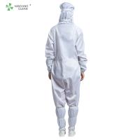 China ESD Cleanroom Coverall with Hood and Shoes White 108gsm Class 100 Reusable for sale