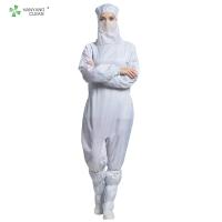 China White Clean Room Garment with Hood Pen Holder for Class 1000 108gsm Polyester for sale